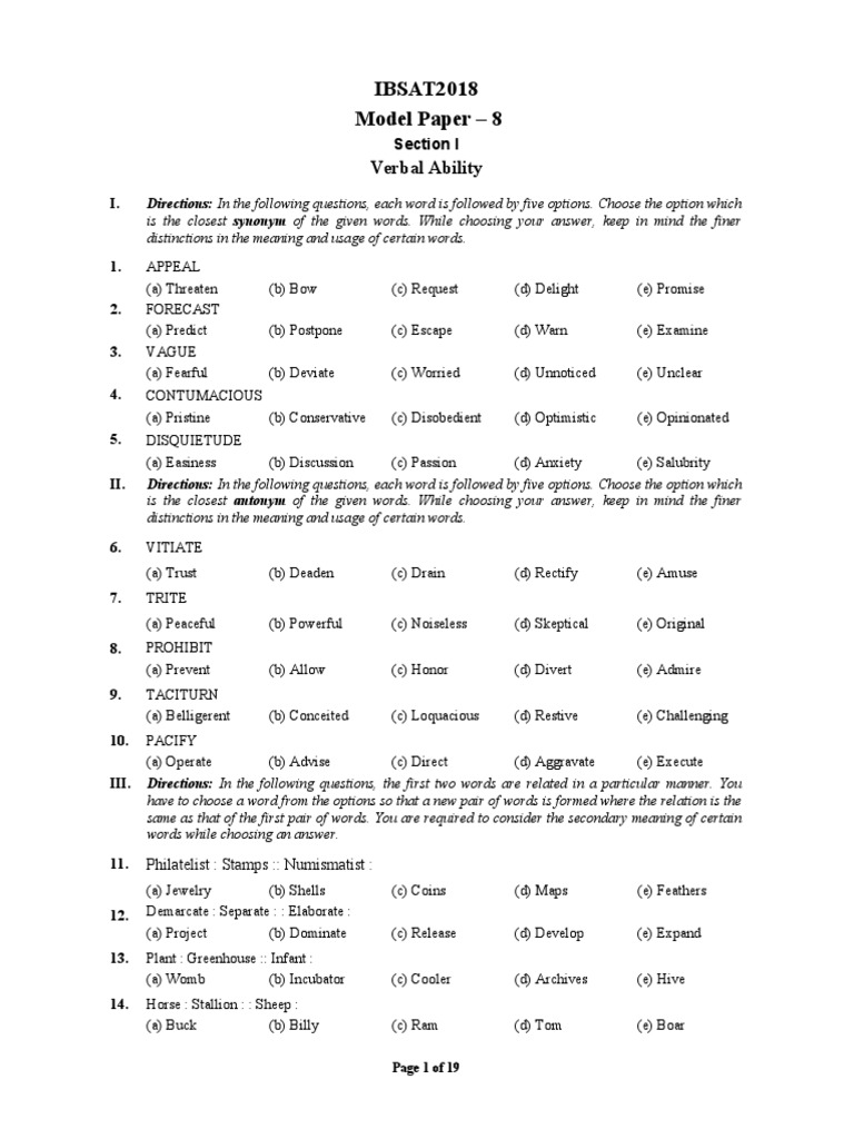 IBSAT 2018 Model Question Paper | PDF | Water | Water Supply