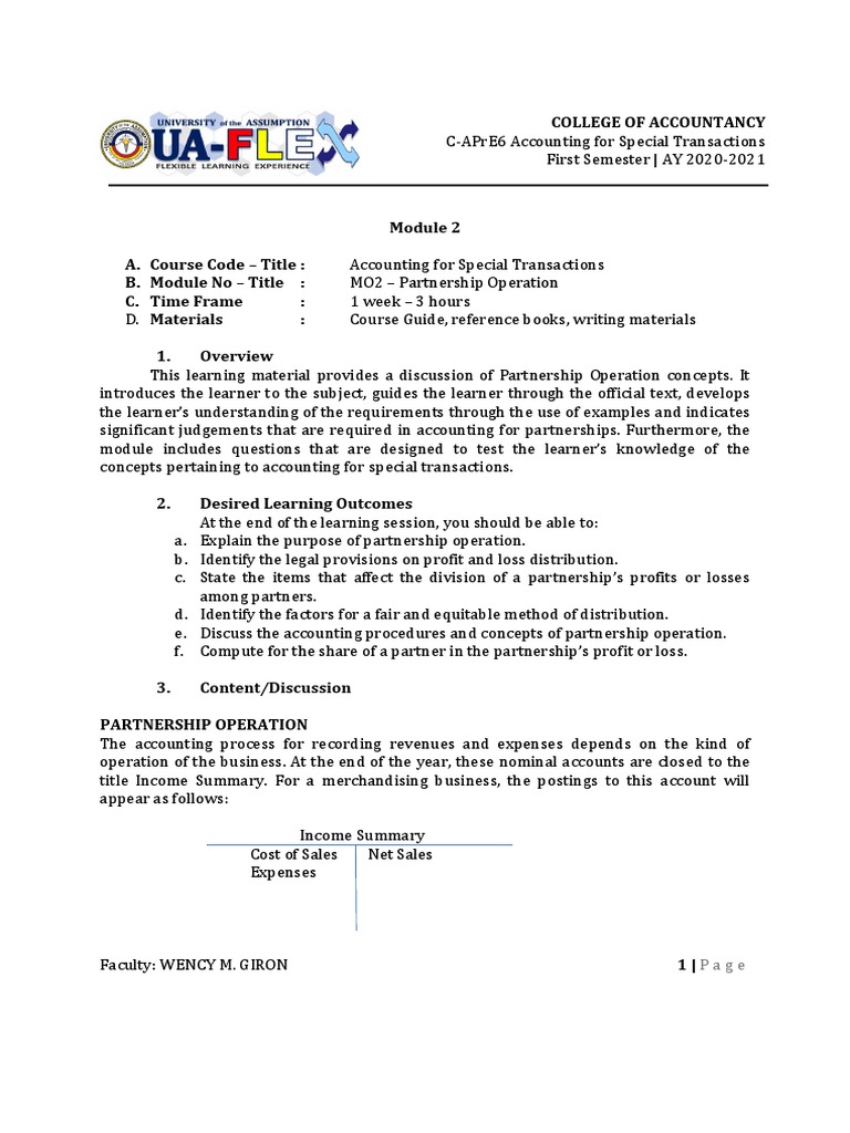 C Apre6 Spectrans Module 2 PDF | PDF | Partnership | Income Statement