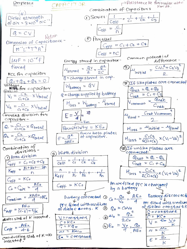 Capacitor-Short-Notes | PDF | Capacitance | Voltage Capacitor-Short-Notes | PDF | Capacitance | Voltage