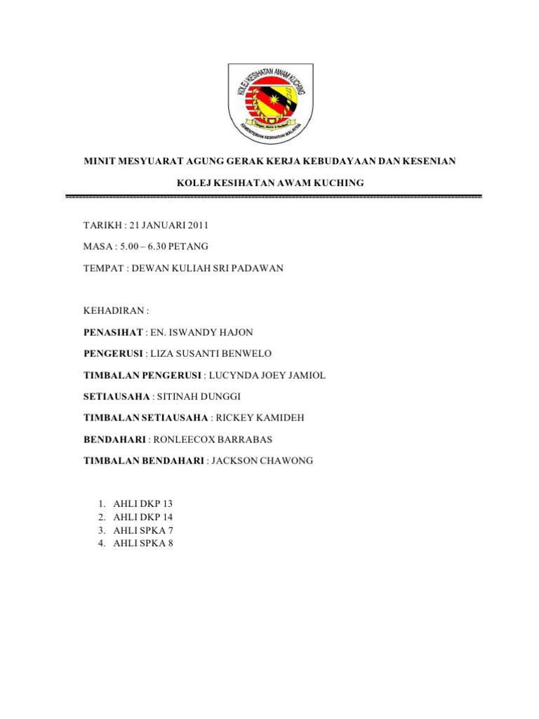 Minit Mesyuarat Agung Kelab Kebudayaan Dan Kesenian | PDF