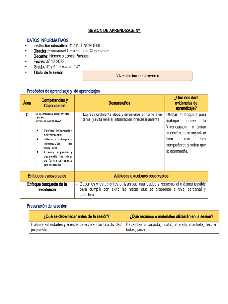 Comunicación Oral y Vivenciación Escolar | PDF | Aprendizaje | Salón de ...