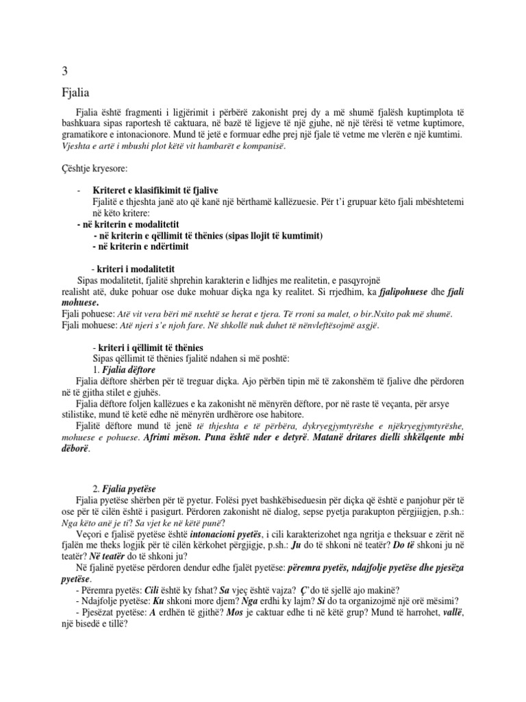 Fjalia - Gramatika e Gjuhes Shqipe | PDF
