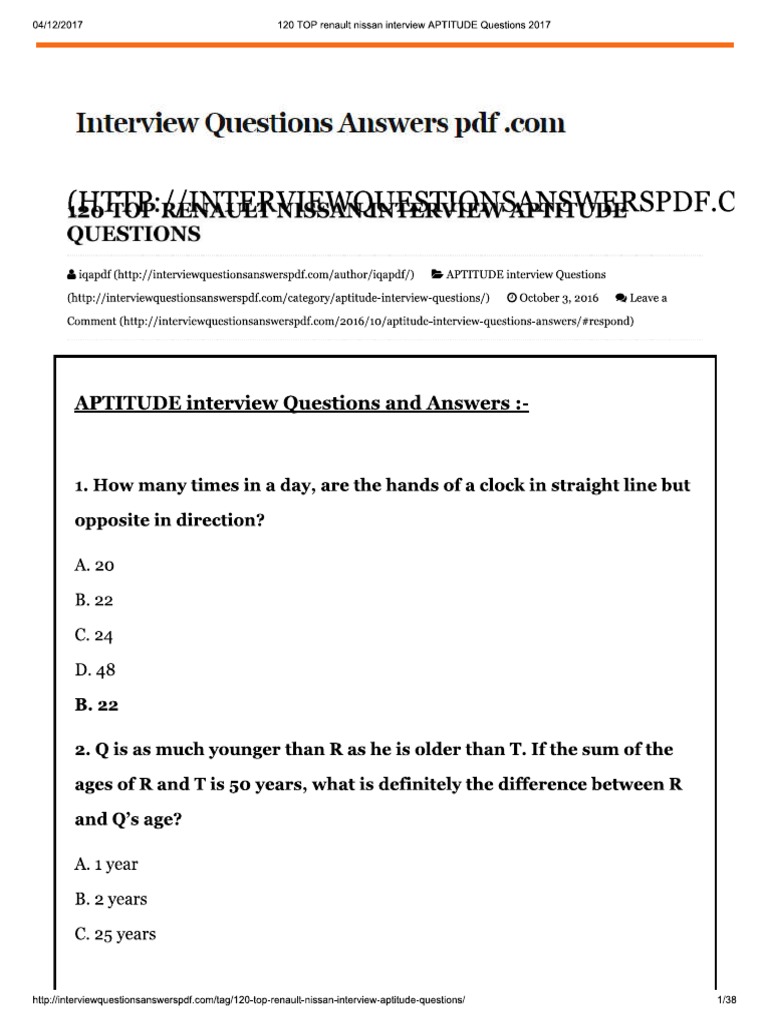 120 TOP Renault Nissan Interview APTITUDE Questions 2017 | PDF