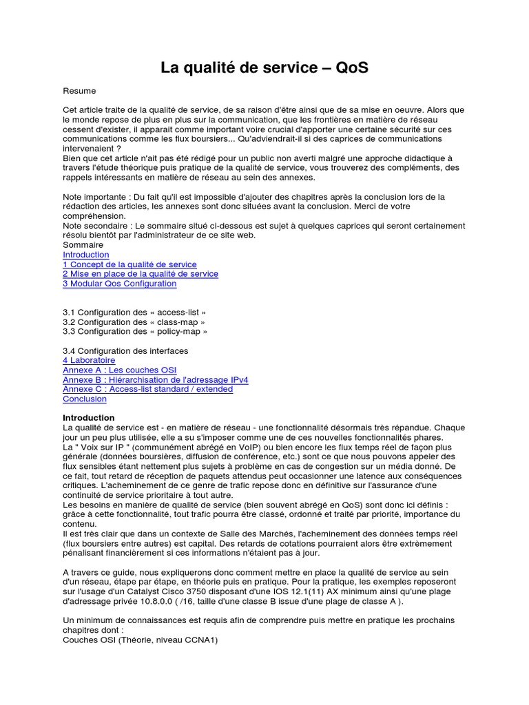 Mise en œuvre de la qualité de service | PDF | Qualité de service ...