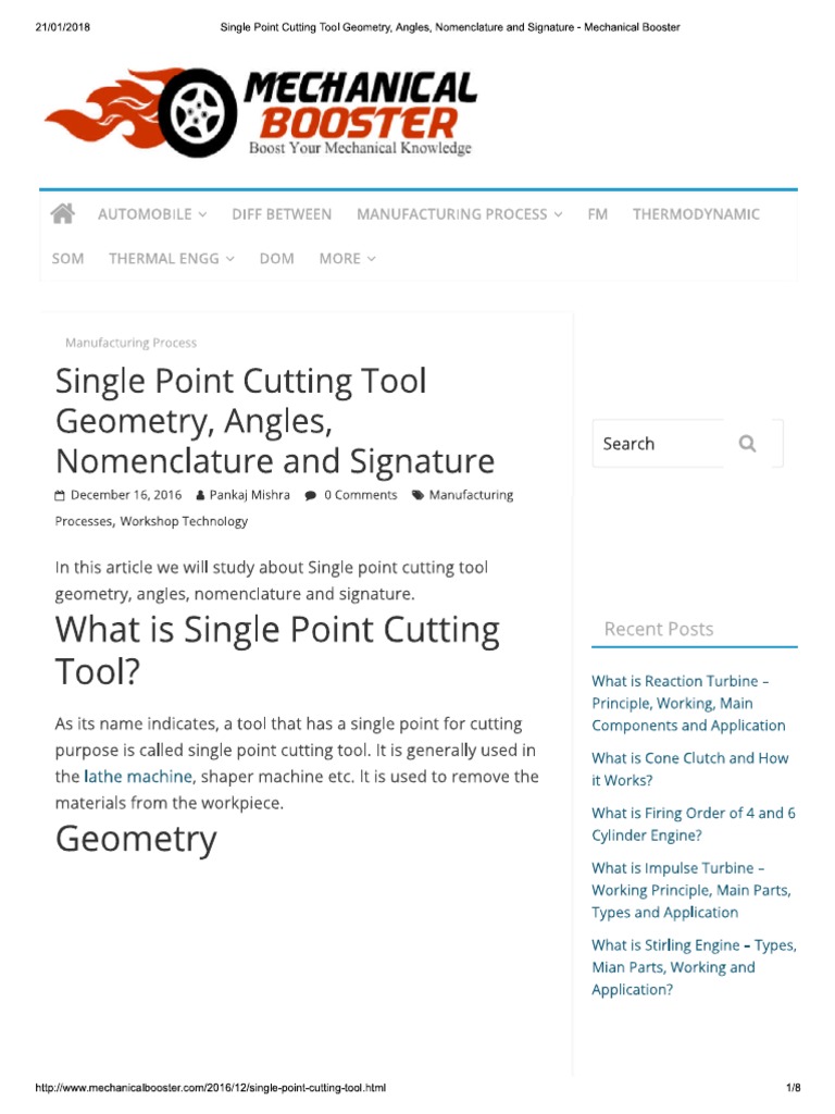 Single Point Cutting Tool Geometry, Ang.. | PDF