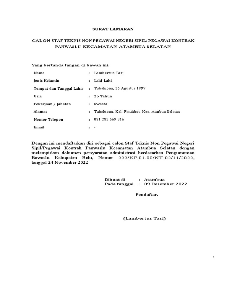 Surat Lamaran Security | PDF