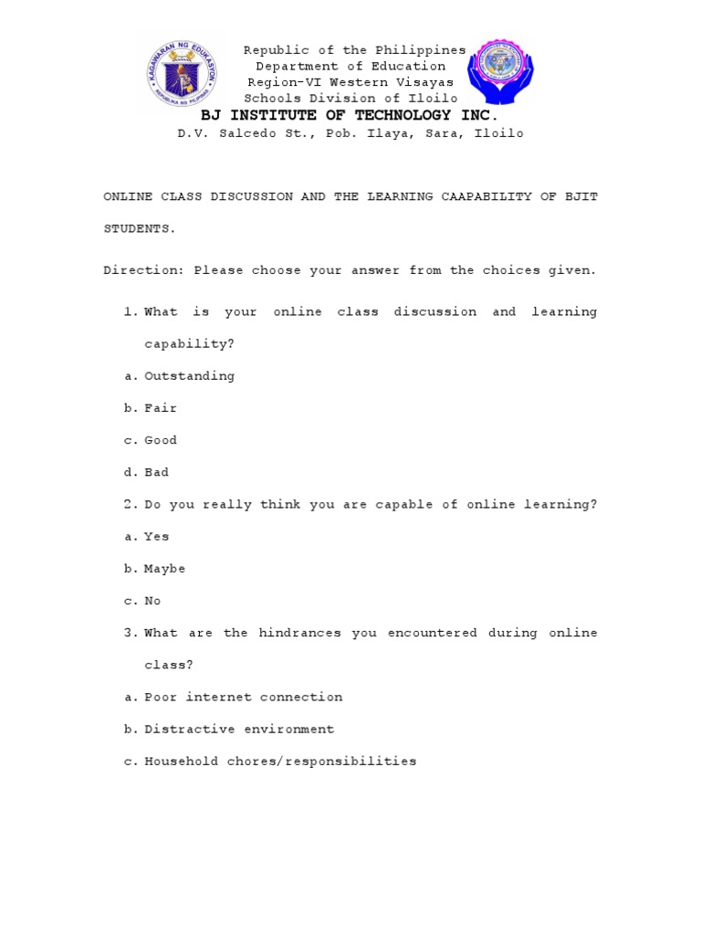 Online Class Discussion and The Learning Caapability of Bjit Students | PDF