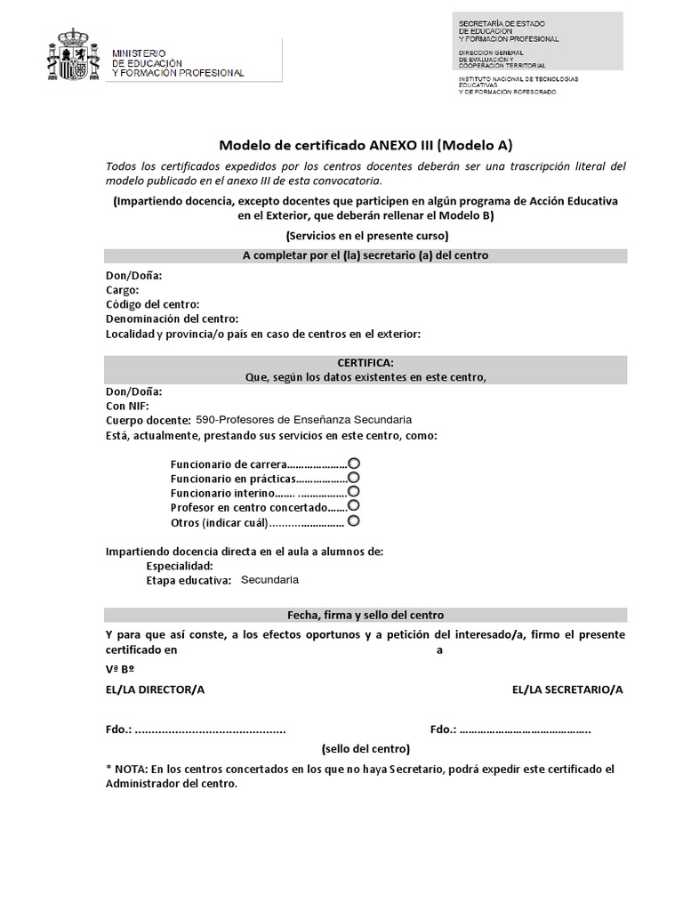 Certificado Docente Modelo ANEXO III | PDF | Crecimiento personal y ...