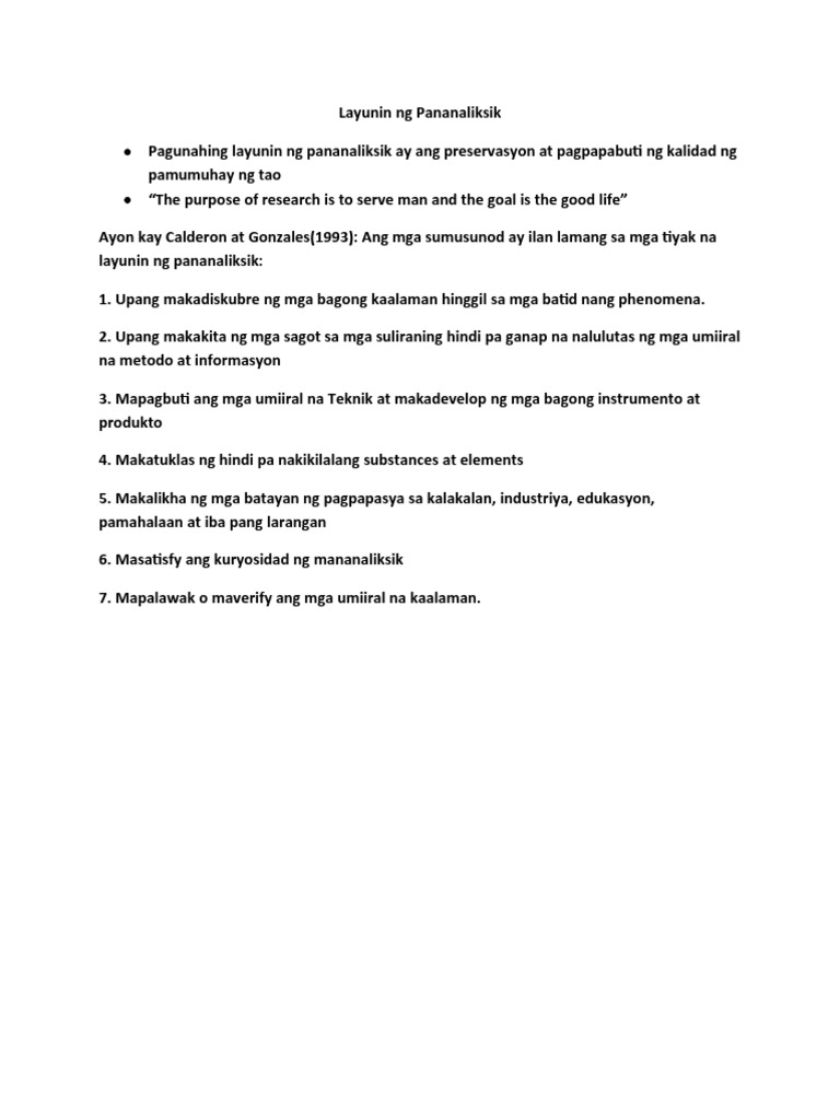 Mga Layunin NG Pananaliksik Research | PDF