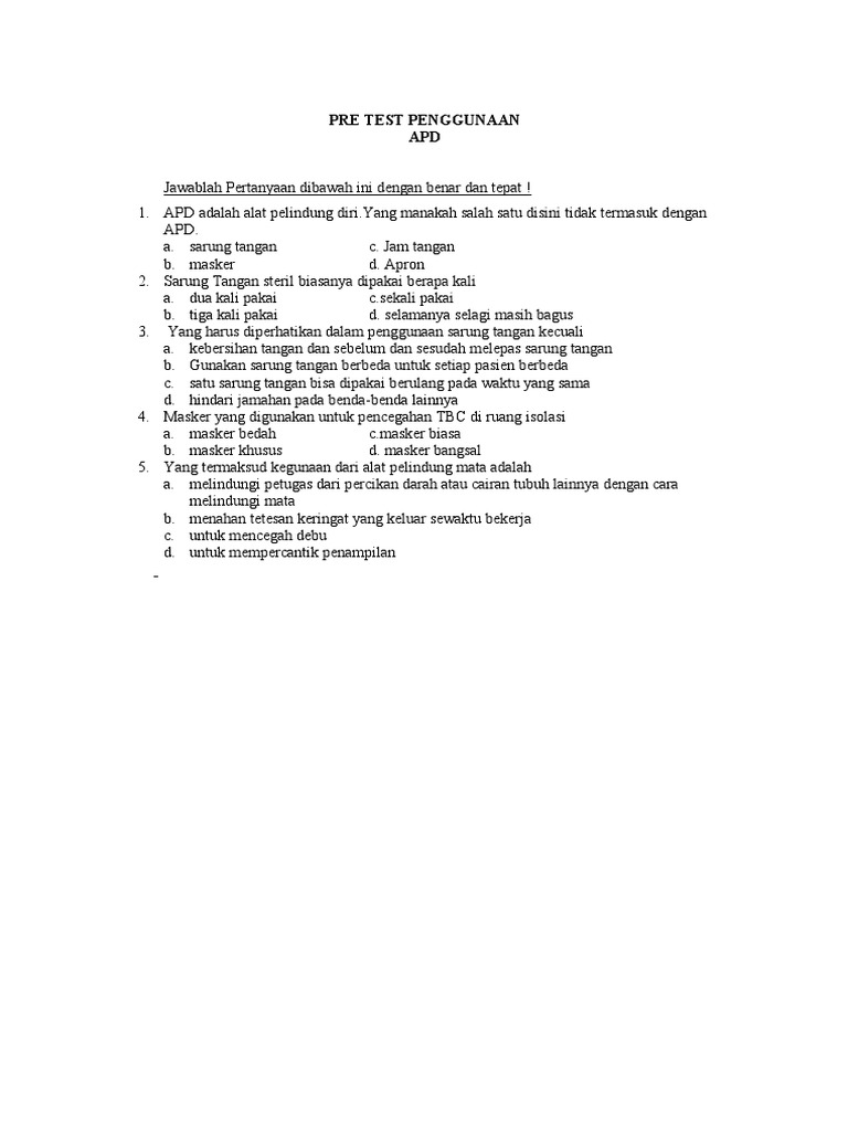 Pre Test Penggunaan Apd | PDF