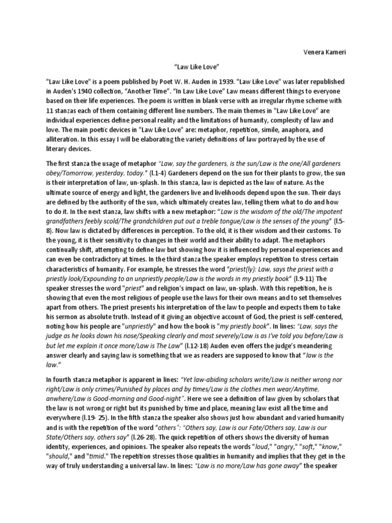 4 Essay - DONE - Auden - Law Like Love | PDF | Poetry