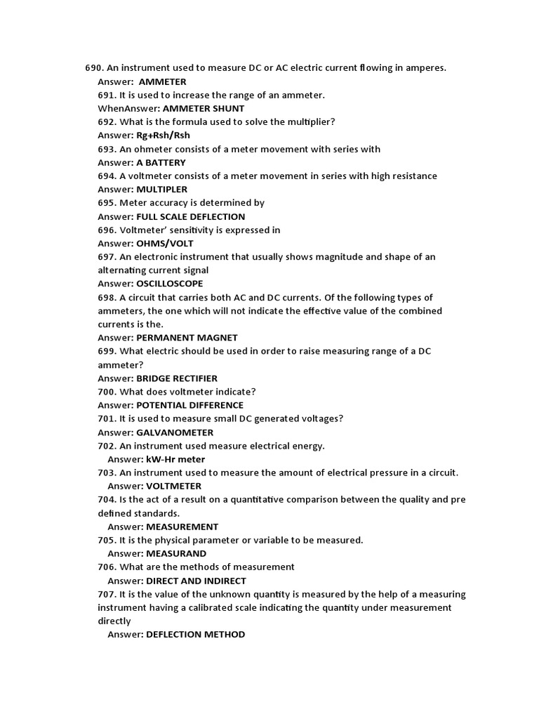 1000 Problems Instrumentation and Measurement Topic Terms. | PDF ...