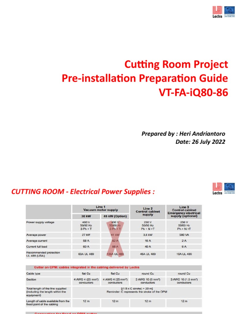 PT CUPG - Cutting Room Pre-Installation Preparation VT-FA-iQ80 | PDF | Manufactured Goods