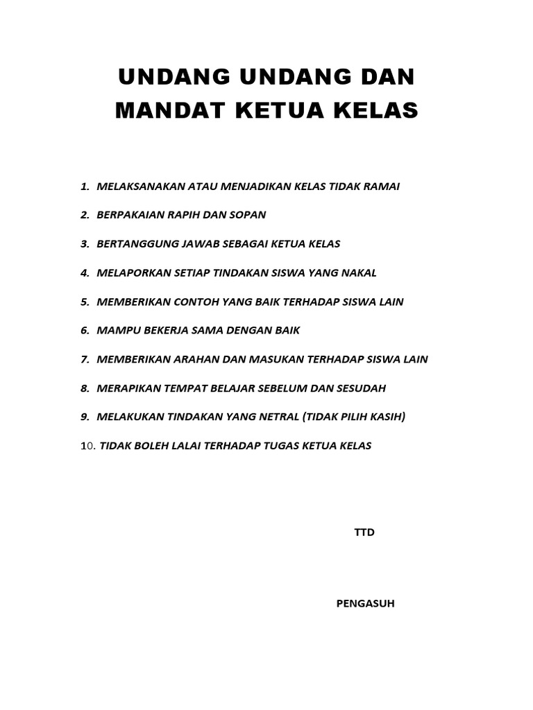Tugas dan Tanggung Jawab Ketua Kelas | PDF