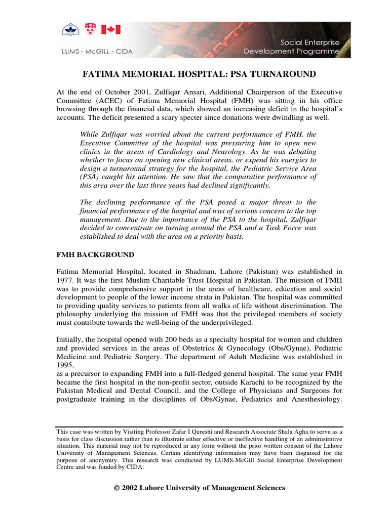 21.0-Fatima Memorial Hospital-PSA Turnaround | PDF | Cost Of Living ...