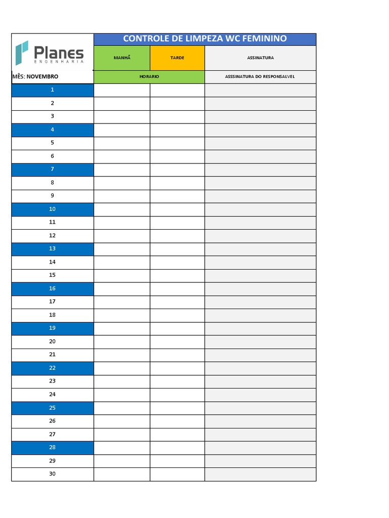 Controle de Limpeza Do WC | PDF