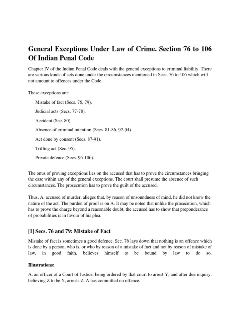 General Exceptions Under Law of Crime | PDF General Exceptions Under Law of Crime | PDF