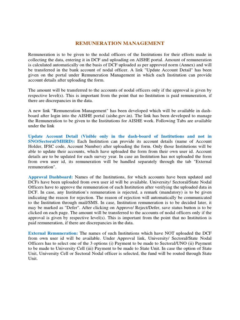 Remuneration Norm AISHE | PDF