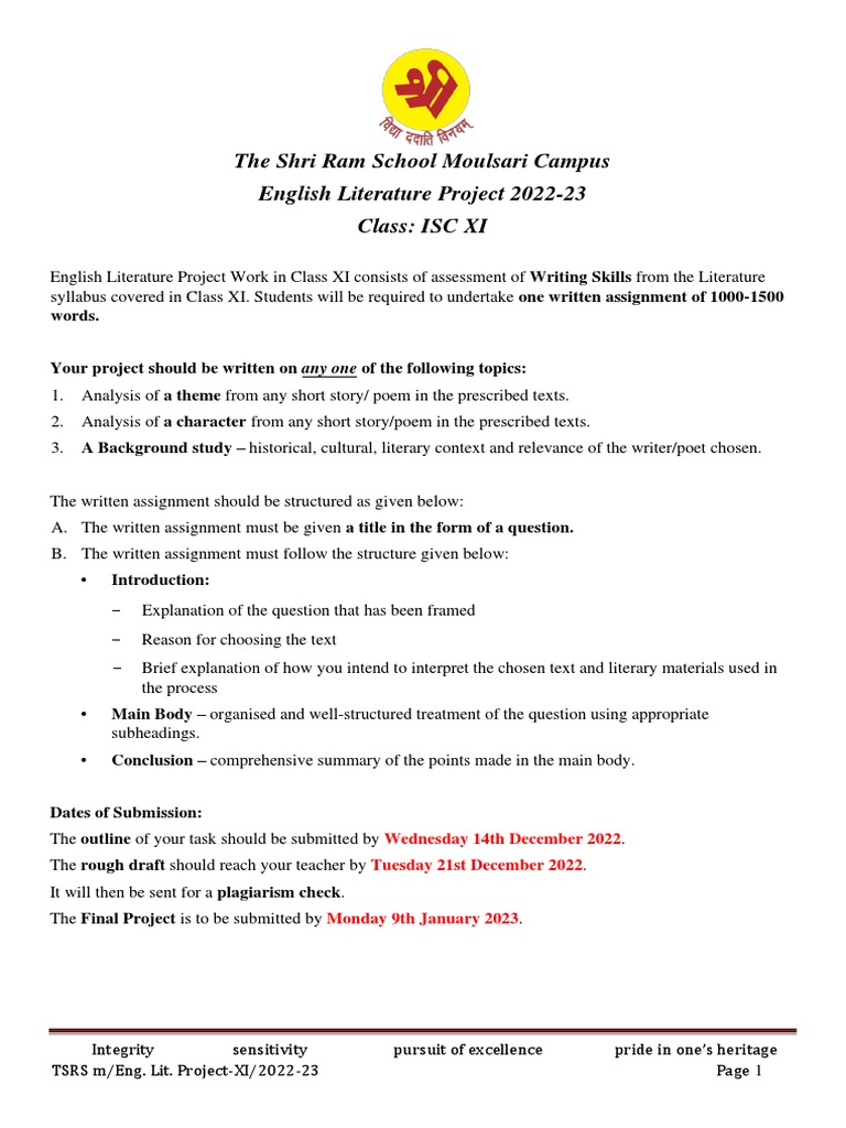 ISC XI English Literature Project Guide | PDF | Plagiarism | Bibliography