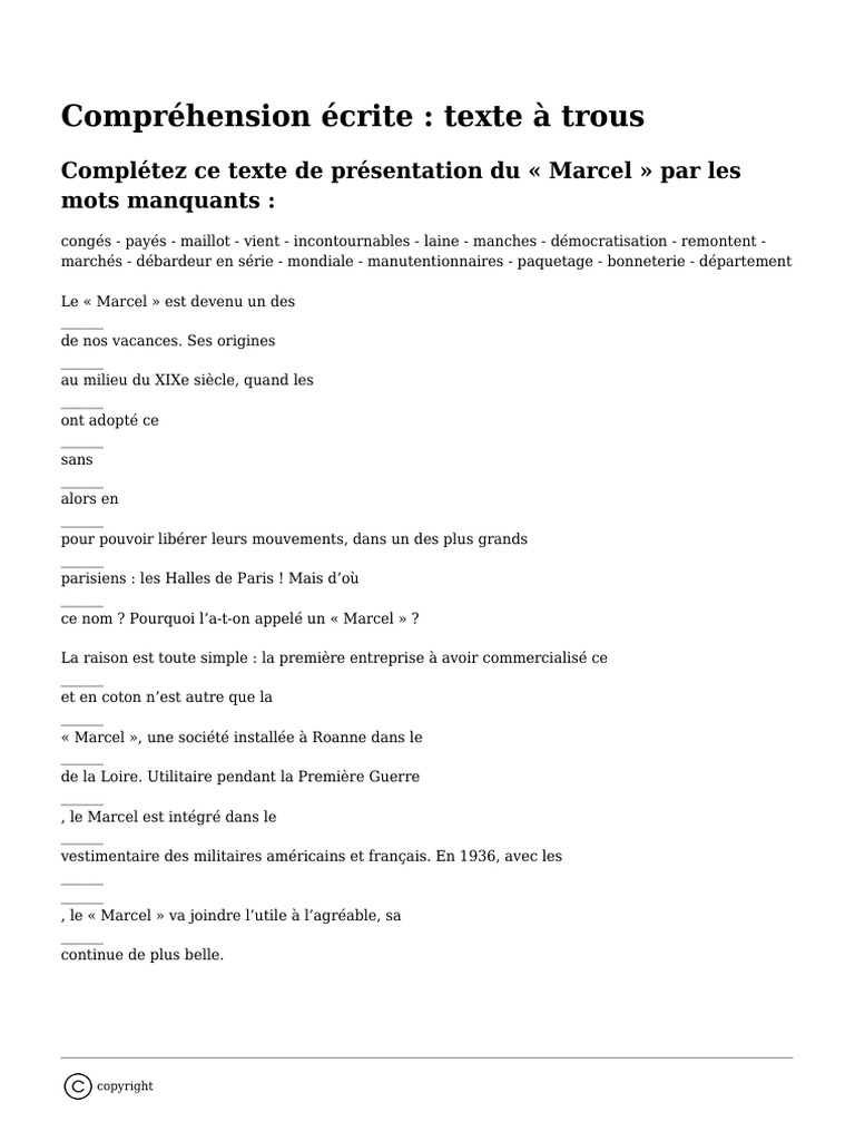 Compréhension Écrite Texte À Trous | PDF