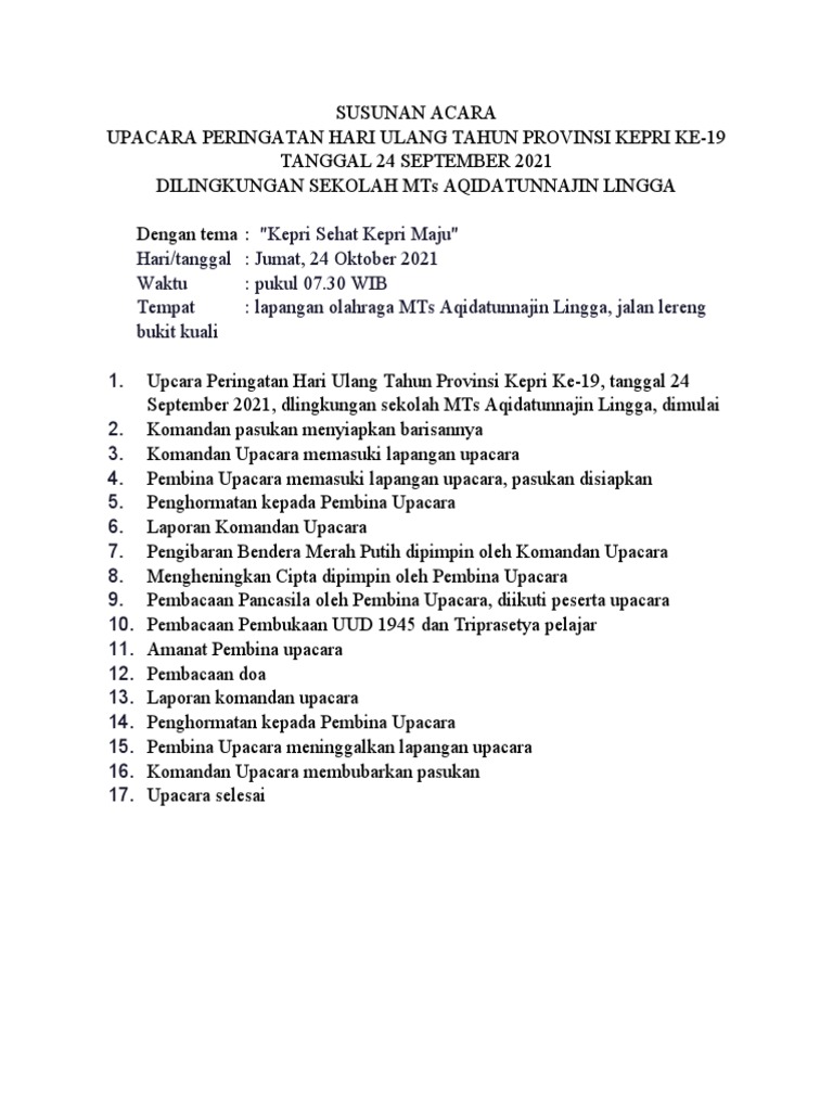 Rundown Upacara Hut Kepri | PDF