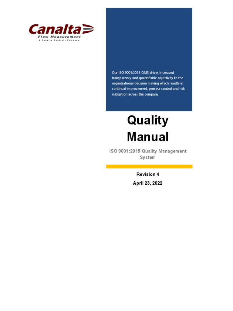 Canalta Controls ISO 9001:2015 Manual | PDF | Quality Management System ...