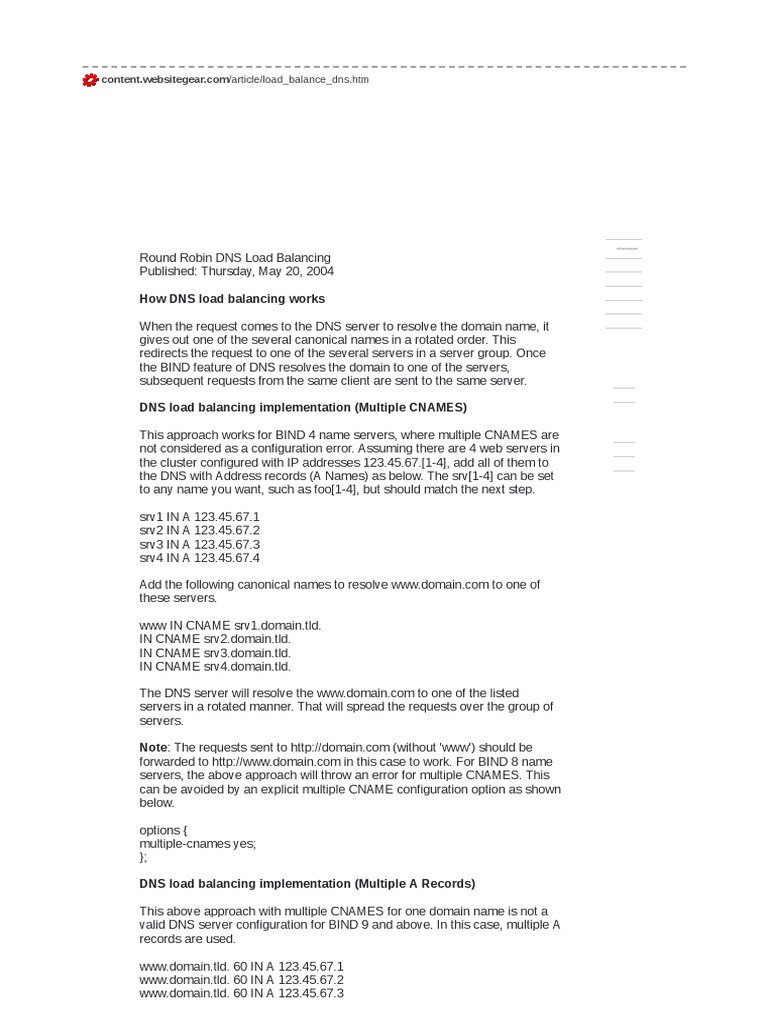 Round Robin DNS Load Balancing - WebsiteGear | PDF | Domain Name System | Networking