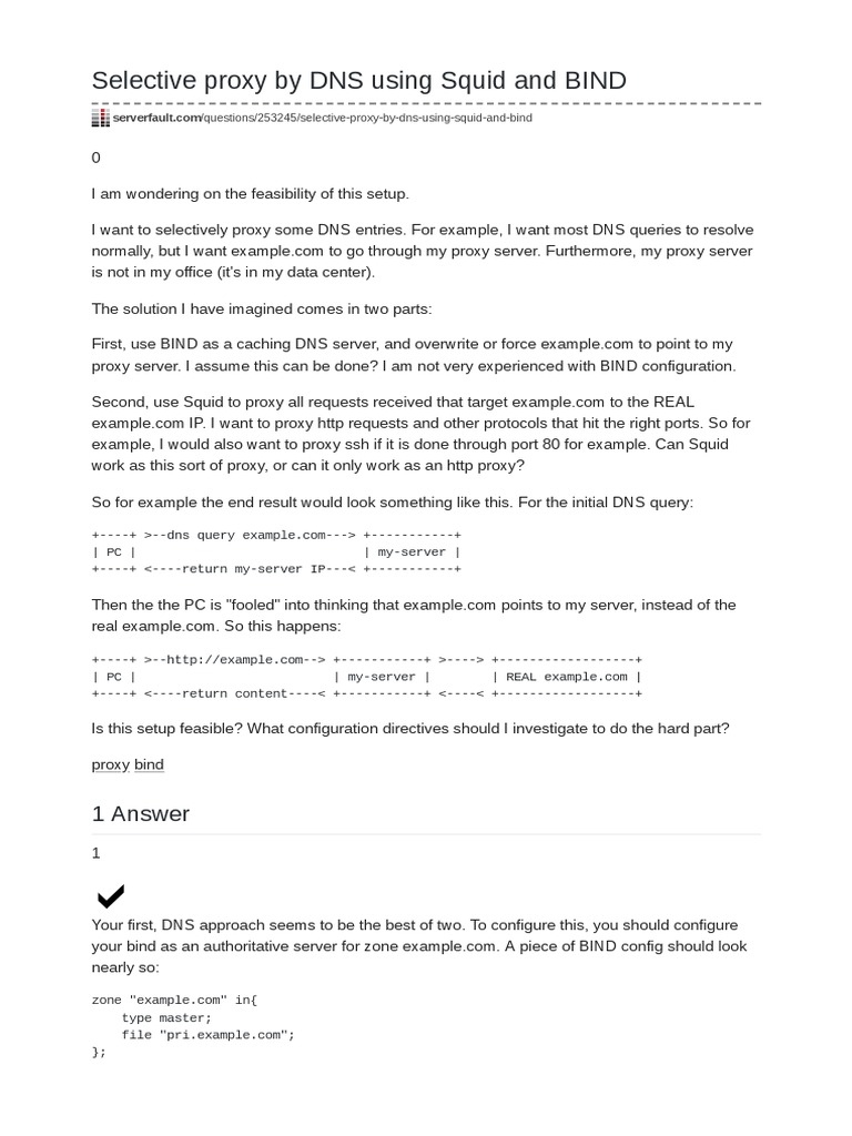 Selective Proxy By Dns Using Squid And Bind Server Fault Pdf Proxy Server Domain Name System