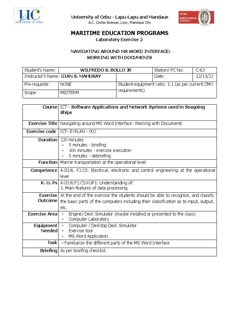 Lab Exercise 2 Navigating Around Ms Word Interface Working With Documents | PDF | Microsoft Word ...