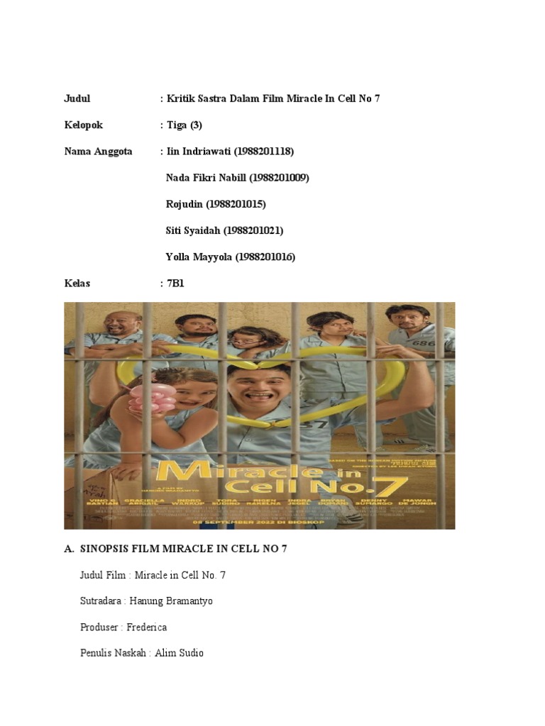 Kritik Sastra Dalam Film Mkiracle Cell in No 7 | PDF | Seni | Fiksi ...