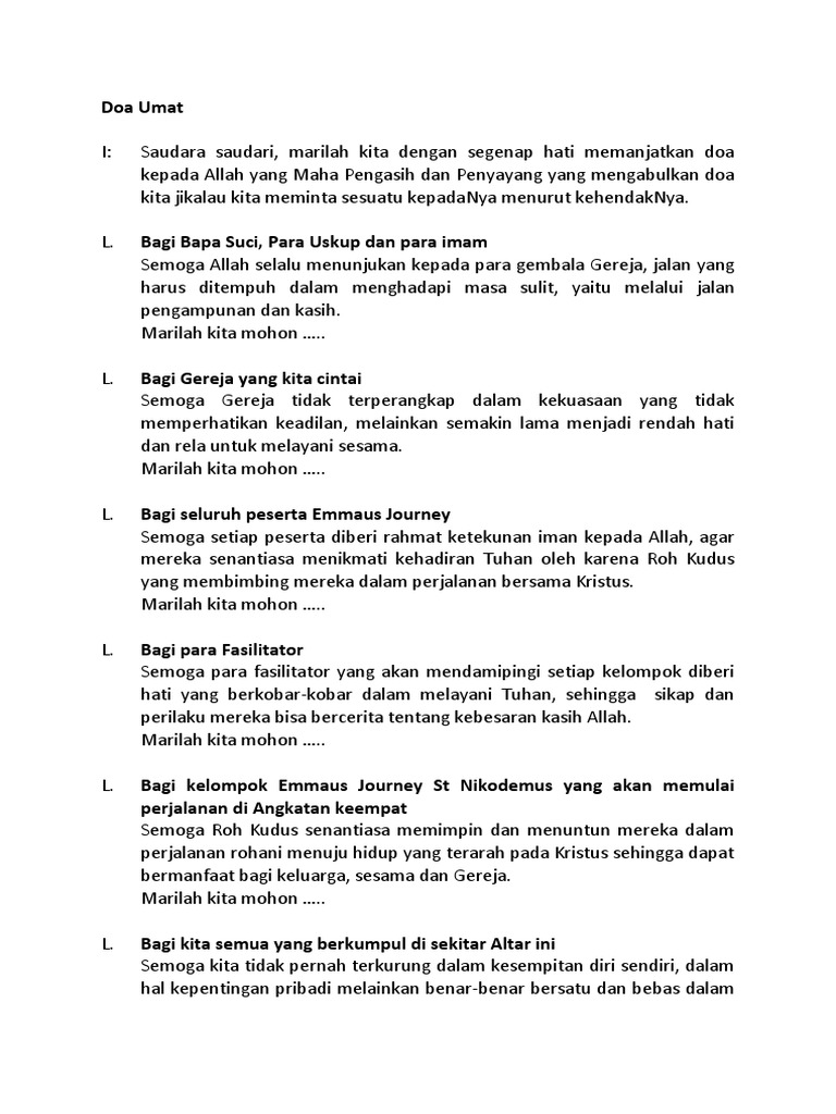Doa Umat Misa Perutusan EJ 2021 PDF | PDF