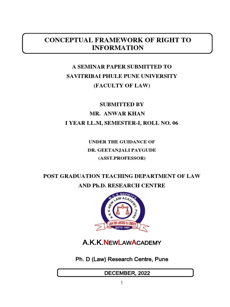 Conceptual Framework of Right To Information-SEMINAR..ANWAR | PDF ...