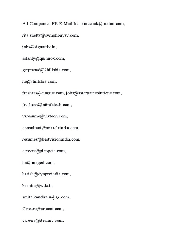 Comprehensive HR Email Directory | PDF