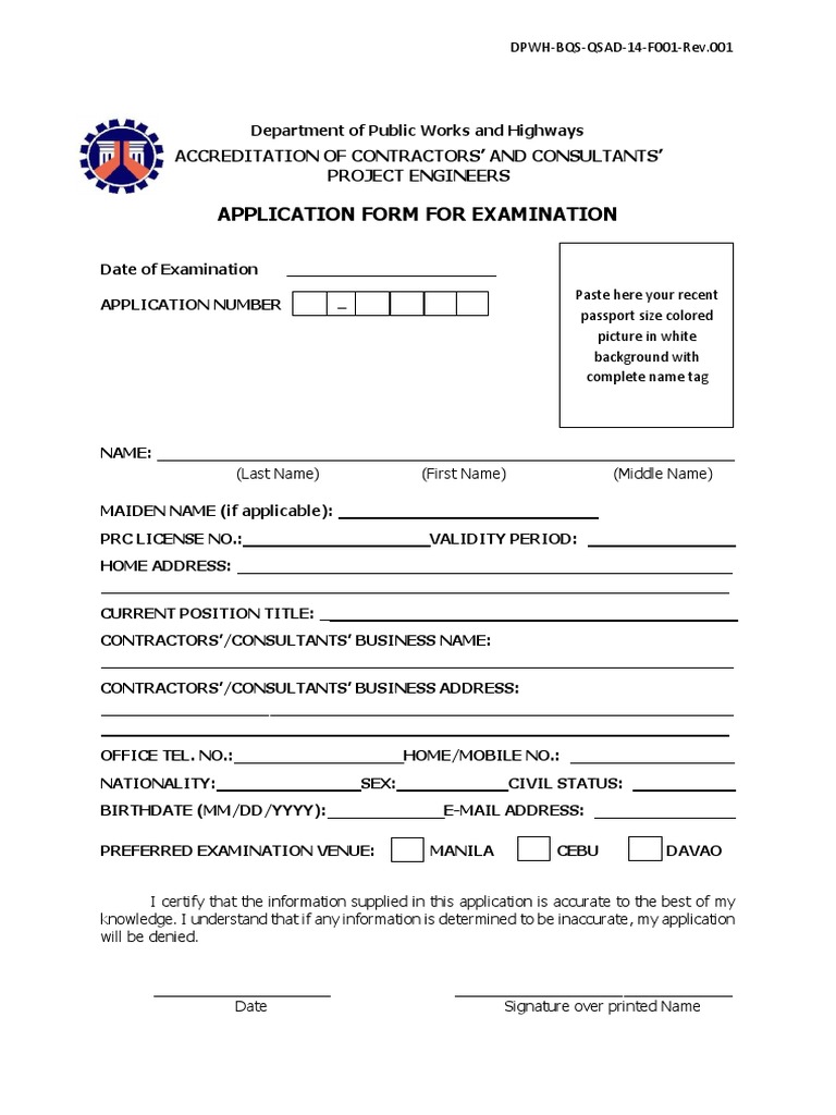 Application Form For Examination - Contractors' and Consultants ...