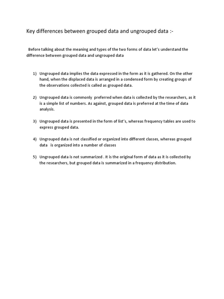 Key Differences Between Grouped Data and Ungrouped Data | PDF