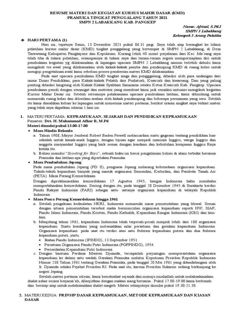 Resume Materi Dan Kegiatan Kursus Mahir Dasar | PDF