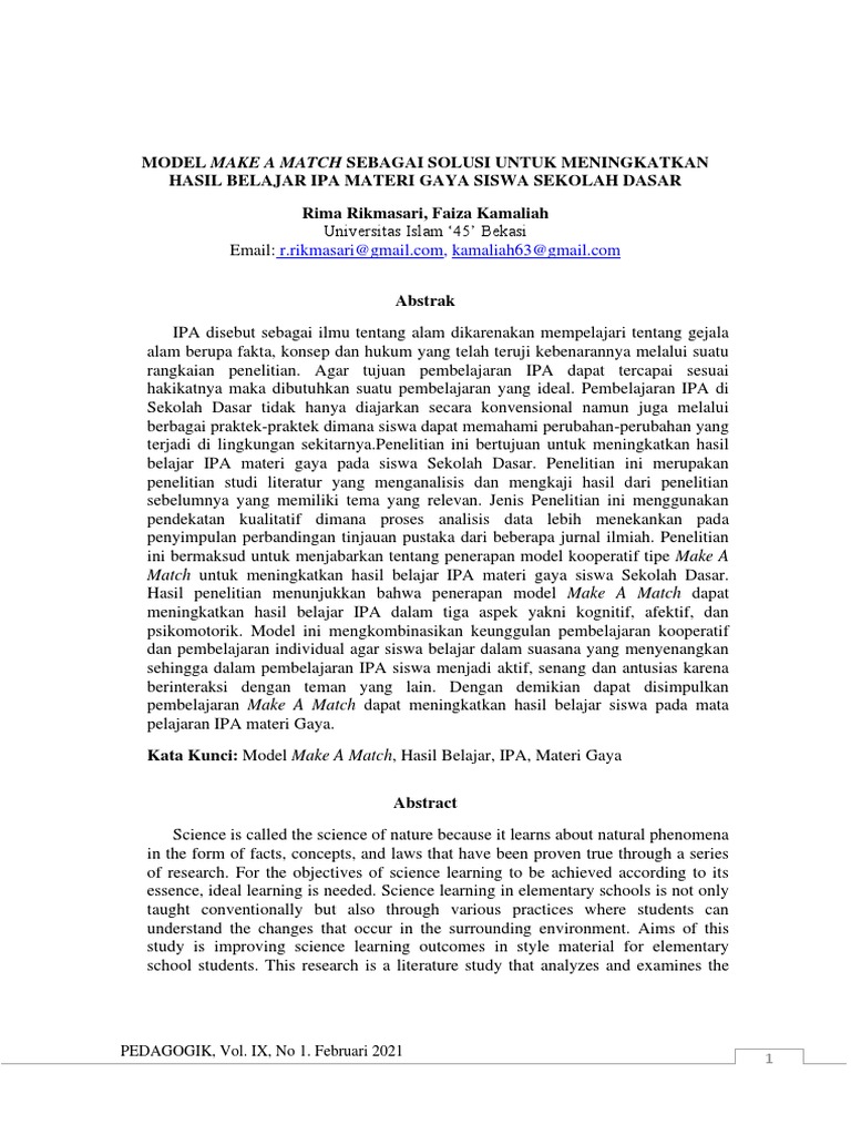 Jurnal Model Pembelajaran Make A Match | PDF