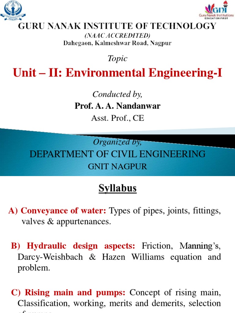 Unit - II: Environmental Engineering-I: Topic | PDF | Pump | Valve