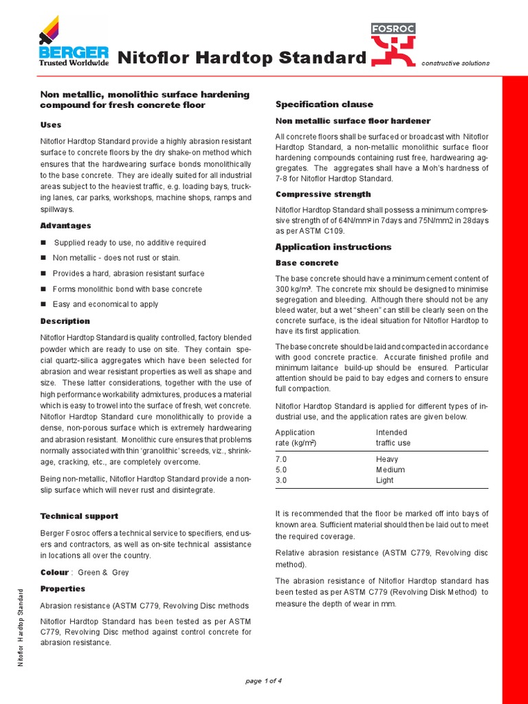 TDS Nitoflor Hardtop Standard BFL | PDF | Concrete | Cement