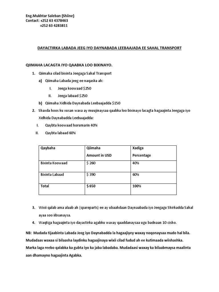 Sahal Transport Heshiiska 2aad | PDF