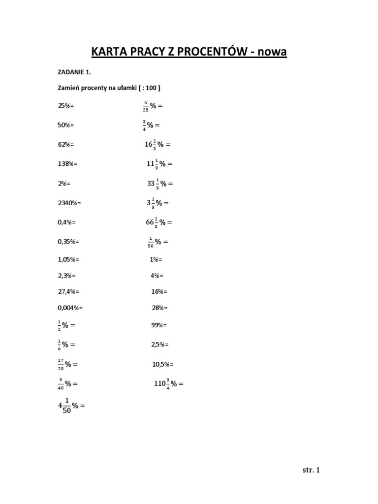 Karta Pracy Z Procentów - Nowa - Proc - 1 | PDF