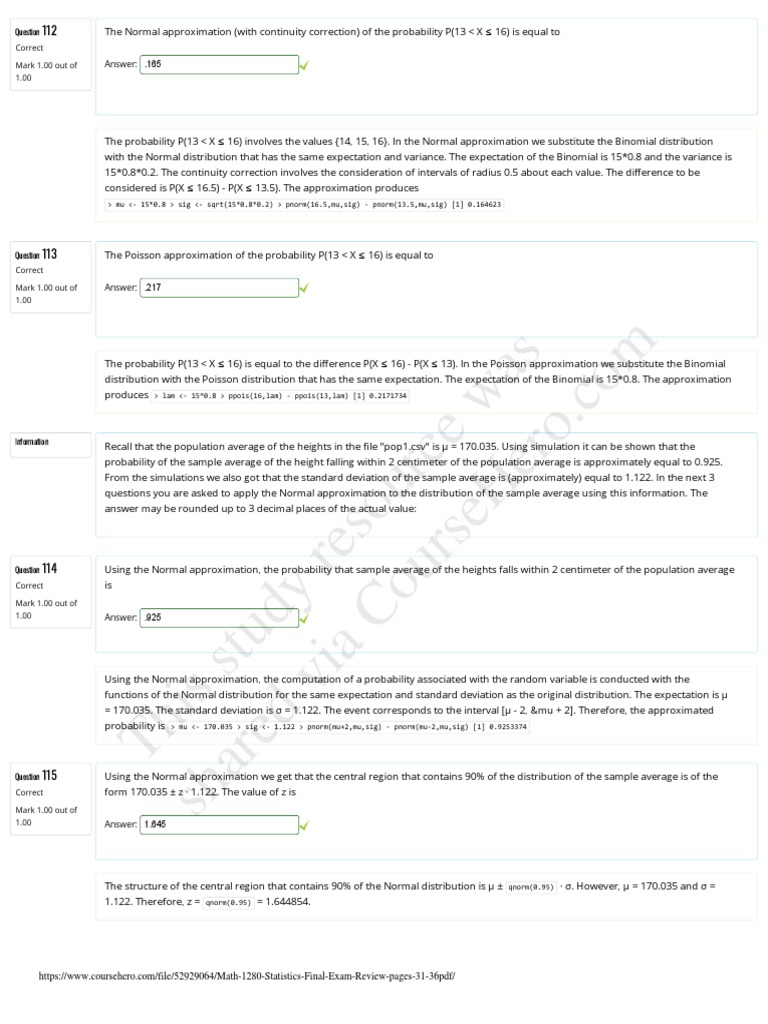 Math 1280 Statistics Final Exam Review Pages 31 36 PDF | PDF | Standard ...