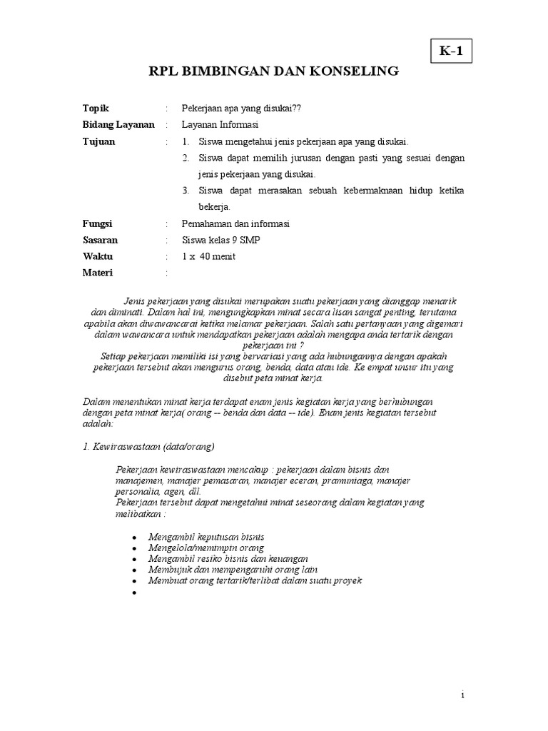 RPL KARIR KLS 9 (Jenis-Jenis Pekerjaan) | PDF