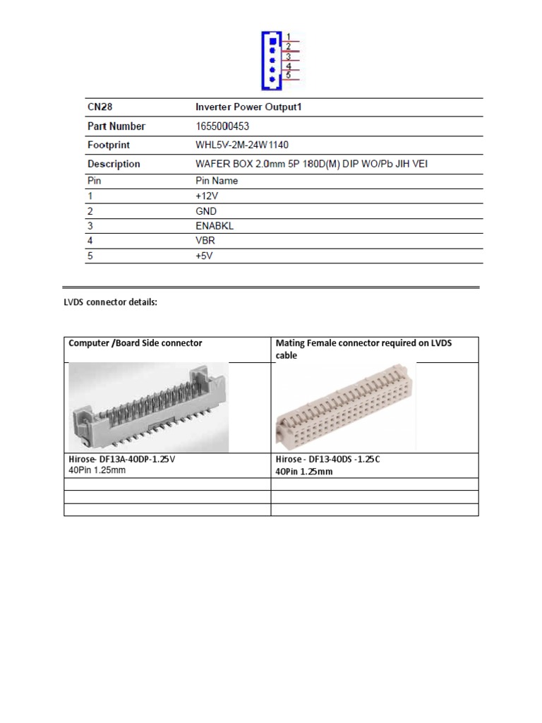 LVDS Connector Details - Board Side | PDF