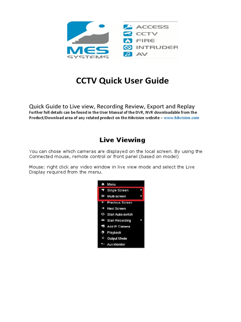 MES Hikvision CCTV Quick User Guide | PDF | Menu (Computing) | Live Preview