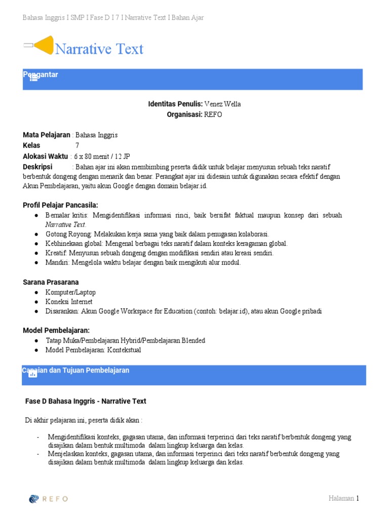 Bahasa Inggris - Bahan Ajar - 7 - Narrative Text-Fairy Tale | PDF