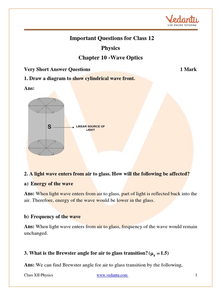 Read Important Questions Class 12 Physics of Chapter 10 | PDF | Wavelength | Diffraction
