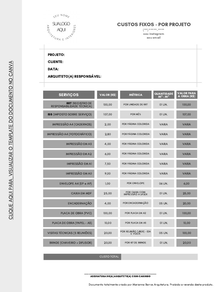 Modelo Custos Fixos Por Projeto | PDF
