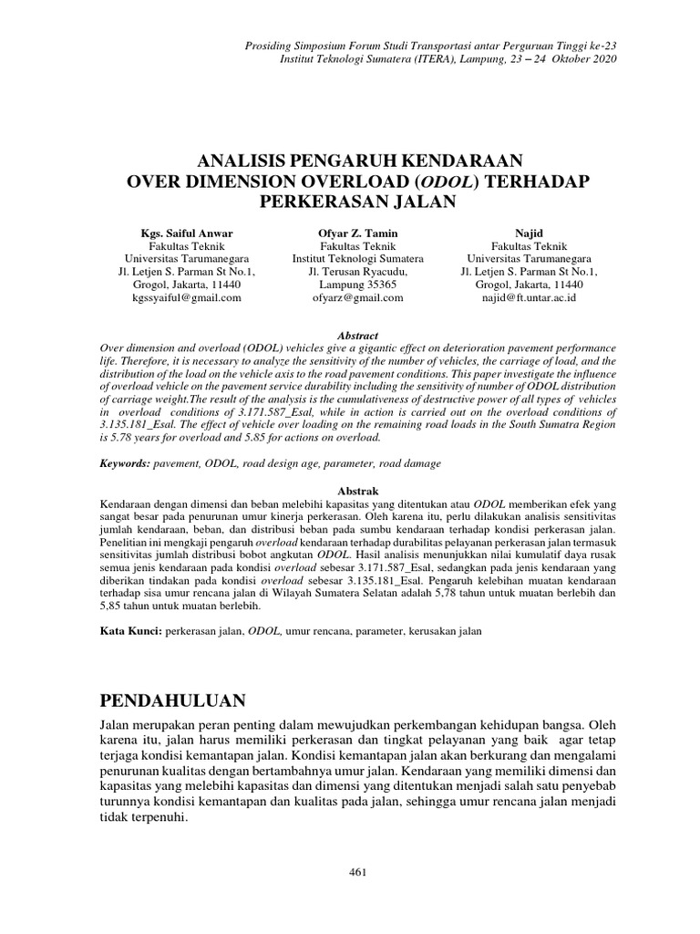 Analisis Pengaruh Kendaraan Over Dimension Overload (Odol) Terhadap ...