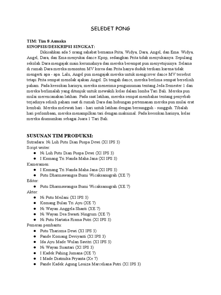 Sinopsis Dan Susunan Tim Produksi | PDF